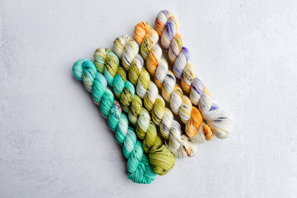 Hot Mess 50g Yarn Set | Hand Dyed Yarn | White, Orange, Purple