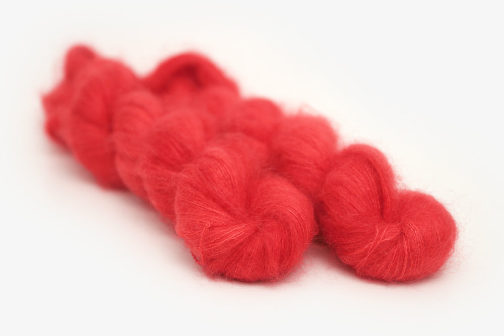 Cherry Mohair Yarn | Bright Red Yarn | Hand Dyed Yarn